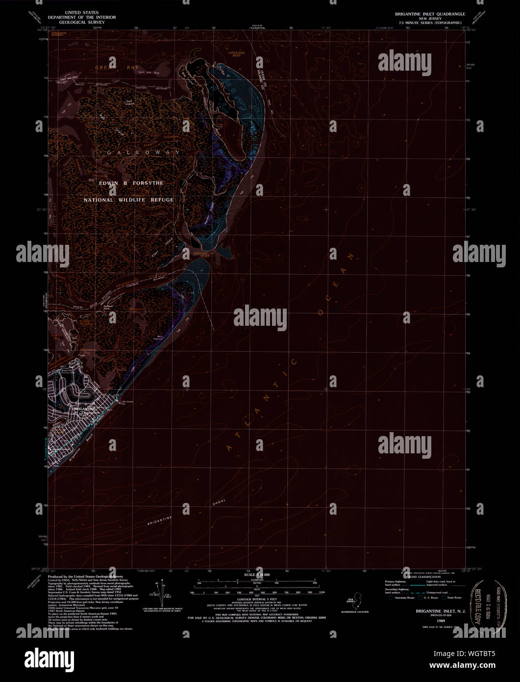 USGS TOPO Map New Jersey NJ Brigantine Inlet 254191 1989 24000 Inverted ...