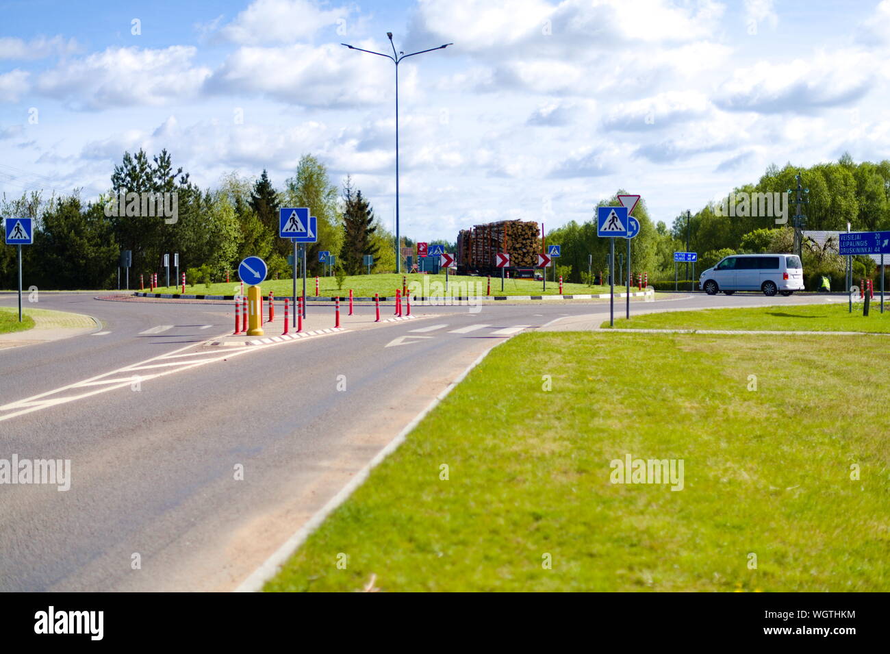 A roundabout on the highway in Lithuania to the Polish border in ...