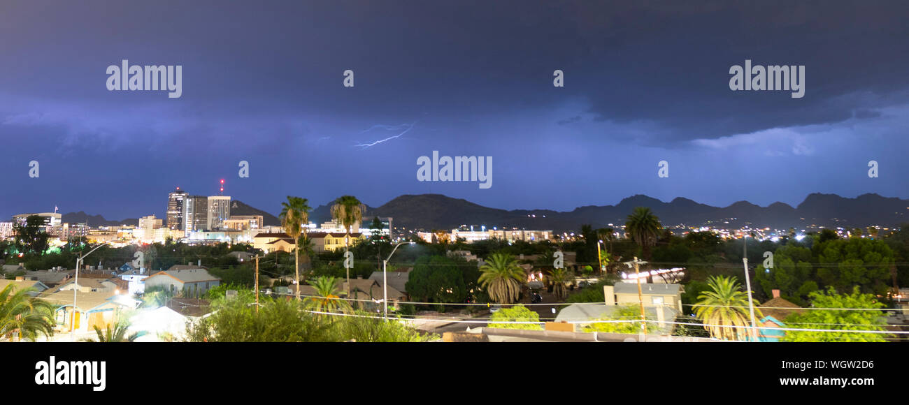 Electrical Storm Lightning Striking over Downtown Tucson Arizona United ...