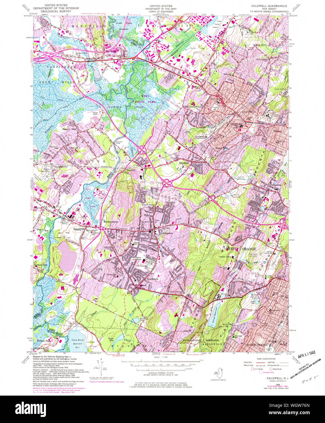 USGS TOPO Map New Jersey NJ Caldwell 254224 1954 24000 Restoration ...