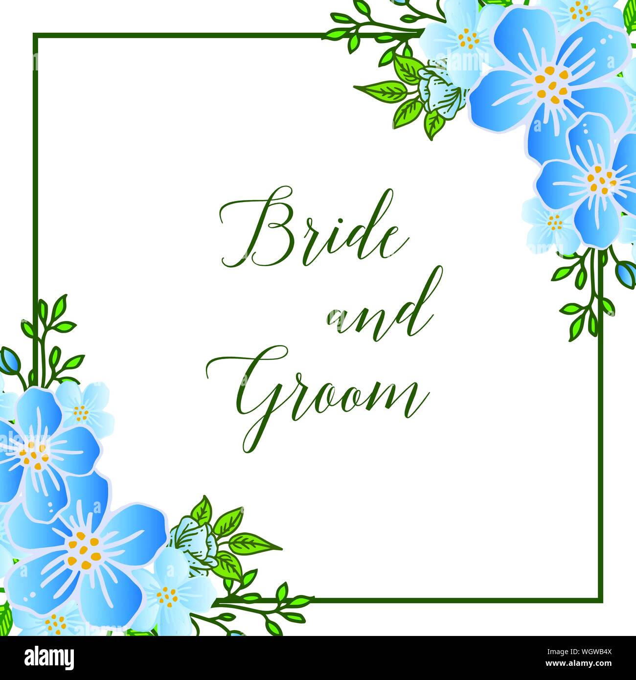 Letter of bride and groom, wedding, romantic, with texture blue flower ...