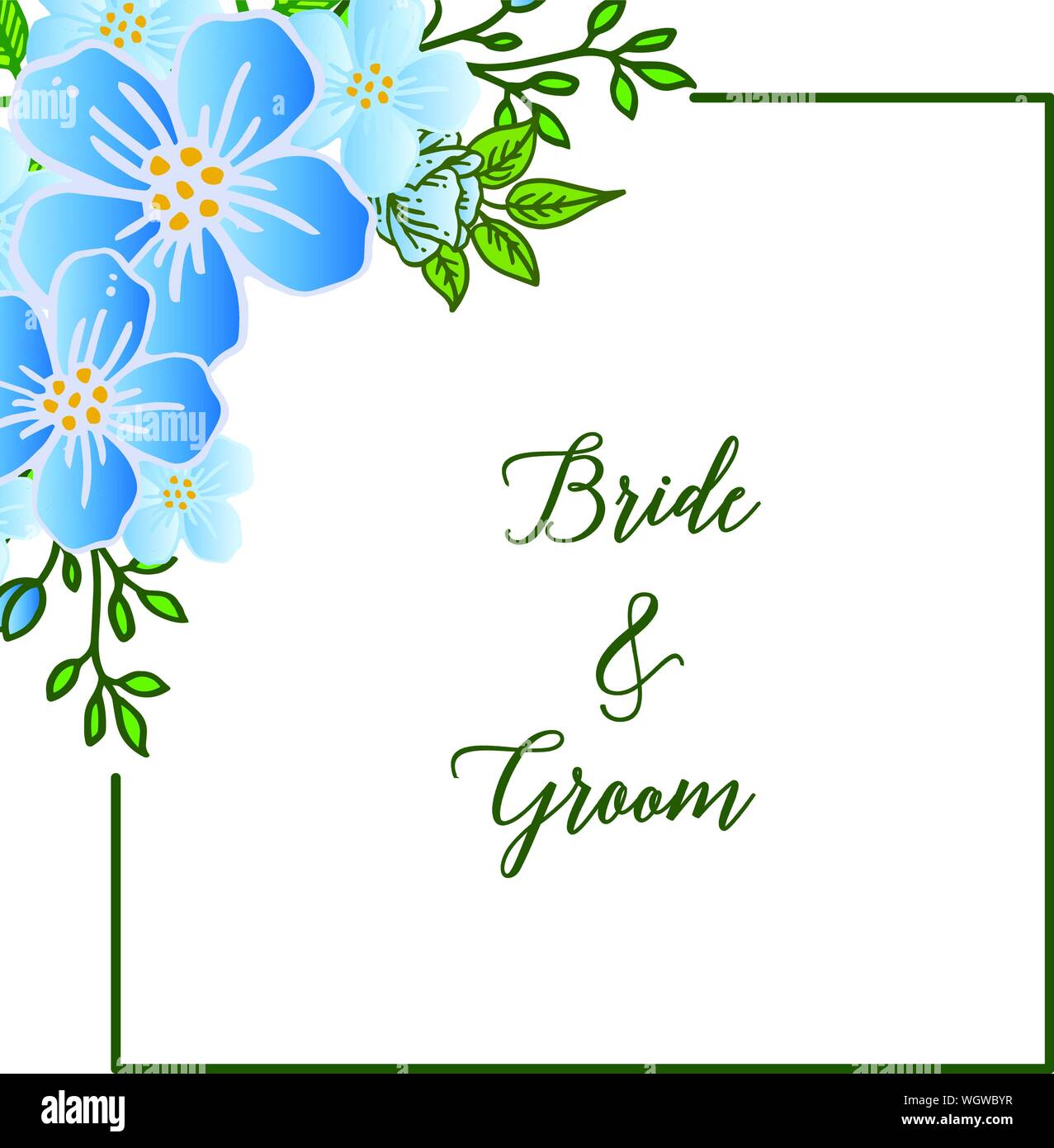Letter of bride and groom, wedding, romantic, with texture blue flower ...