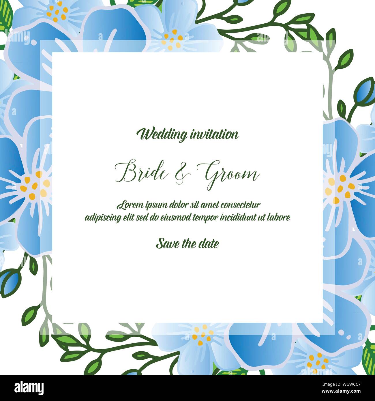 Letter of bride and groom, wedding, romantic, with texture blue flower ...