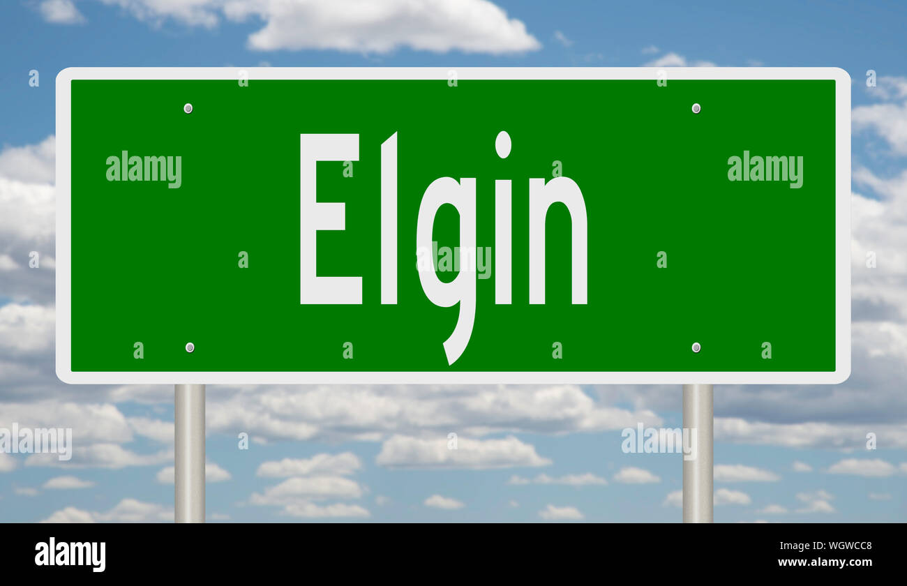 Rendering of a green highway sign for Elgin Illinois Stock Photo - Alamy