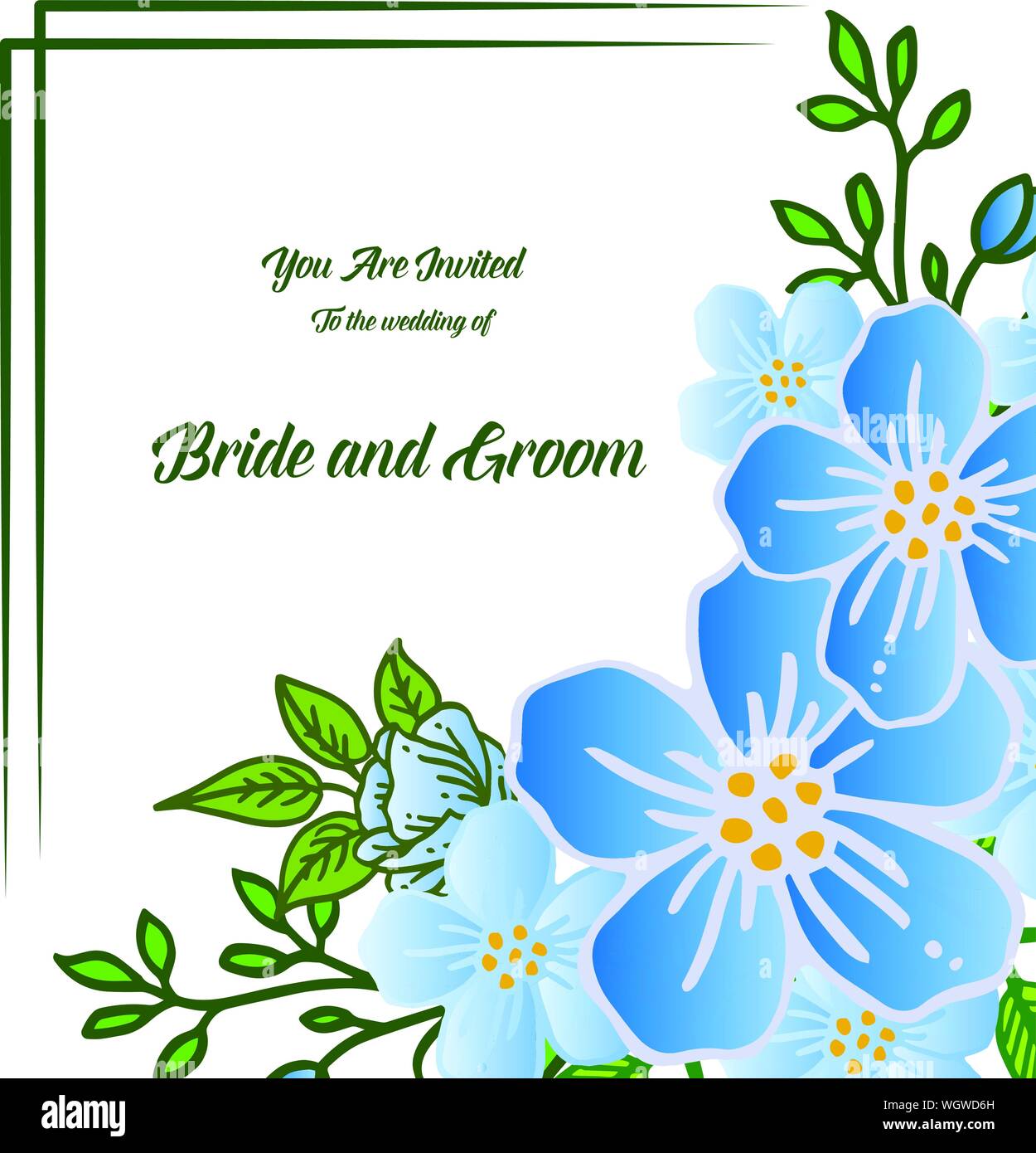 Letter of bride and groom, wedding, romantic, with texture blue flower ...