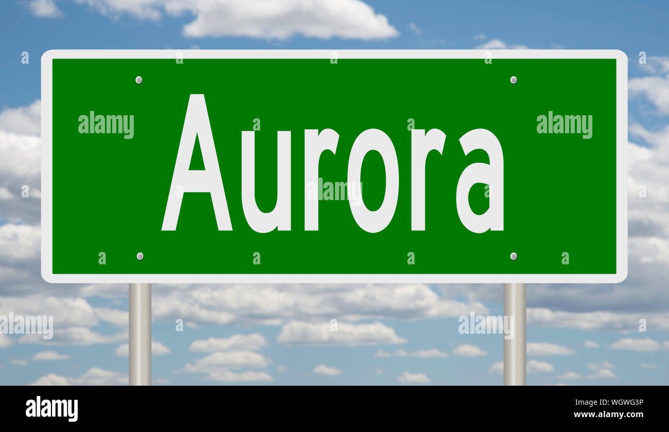 Rendering of a green highway sign for Aurora Stock Photo - Alamy