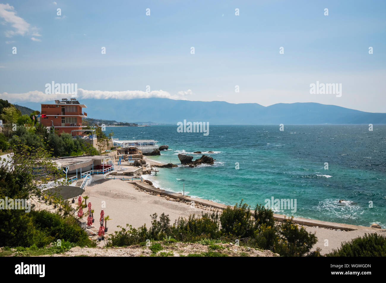 Radhime, Vlore, Albania - April 2019: View of Vega beach Stock Photo ...