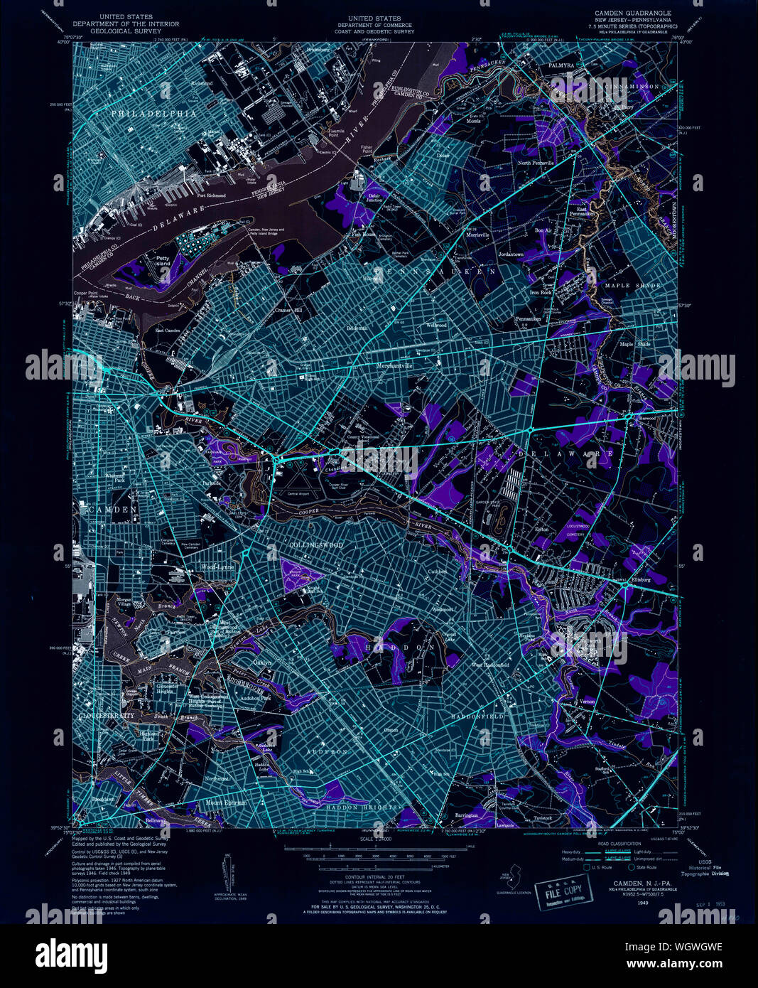 USGS TOPO Map New Jersey NJ Camden 254234 1949 24000 Inverted ...
