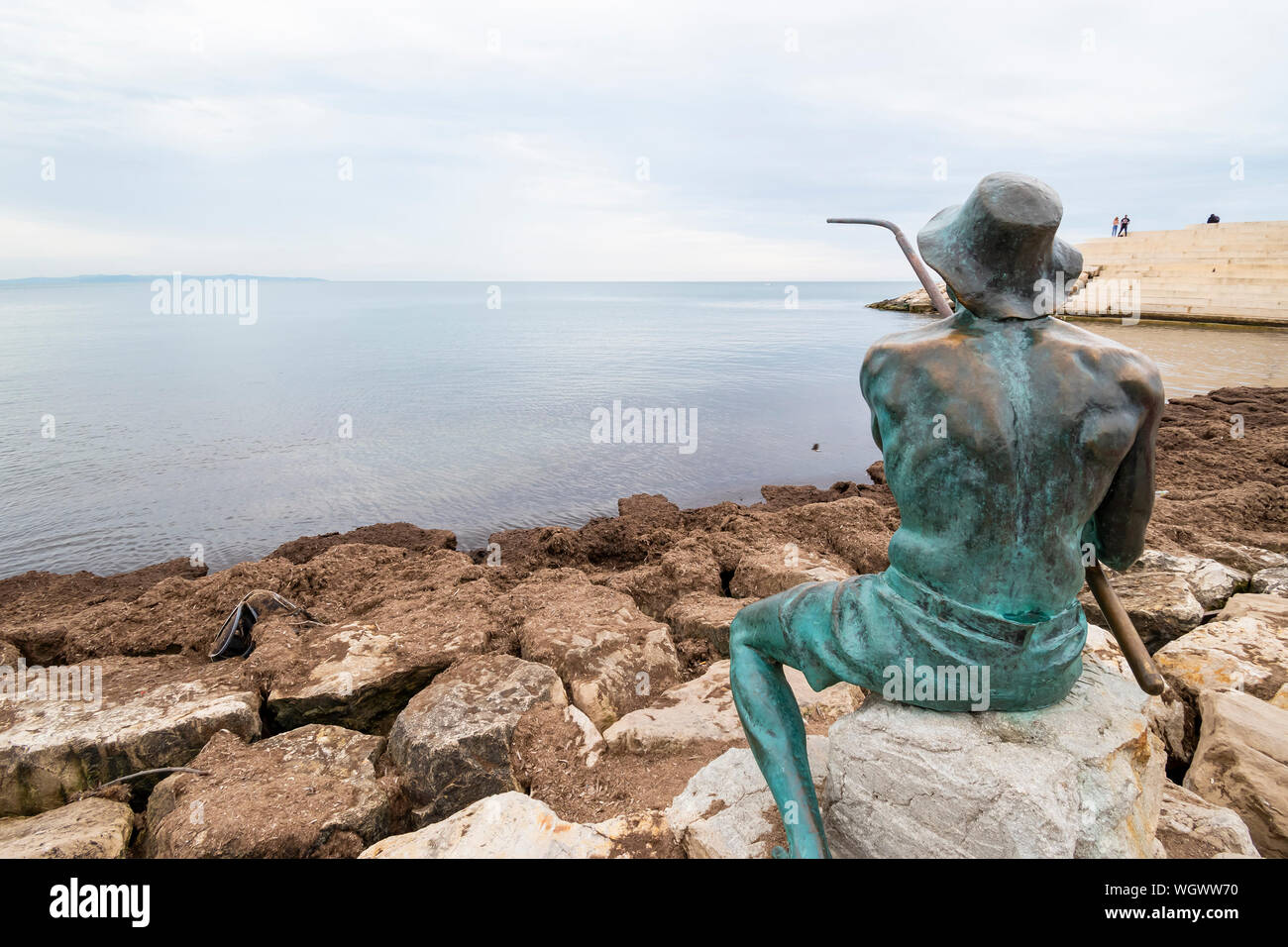 Durres, Albania - May 2019: Fisherman sculpture at Vollga Waterfront ...
