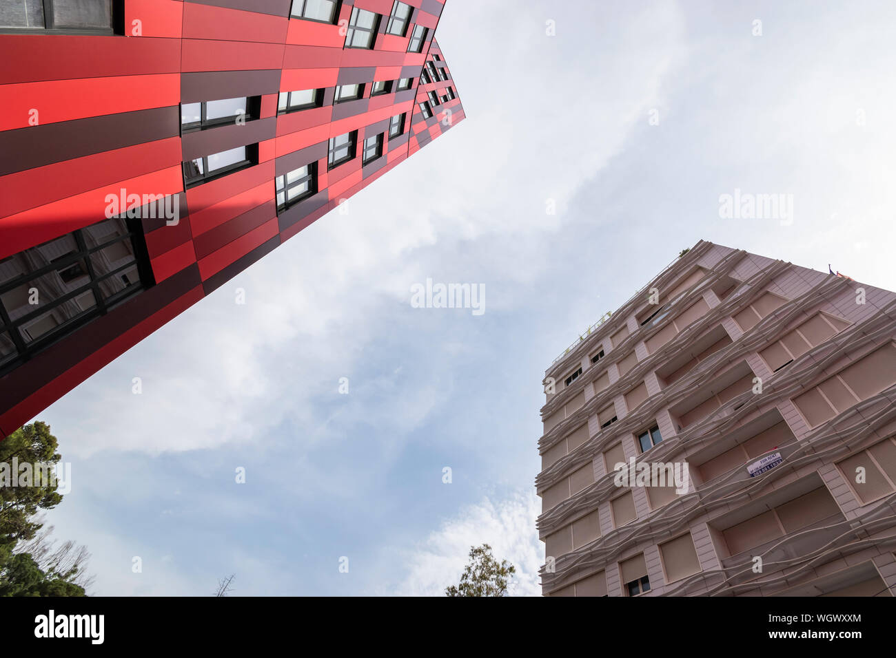 Tirana, Albania - June 2019: Modern architecture exterior of two ...