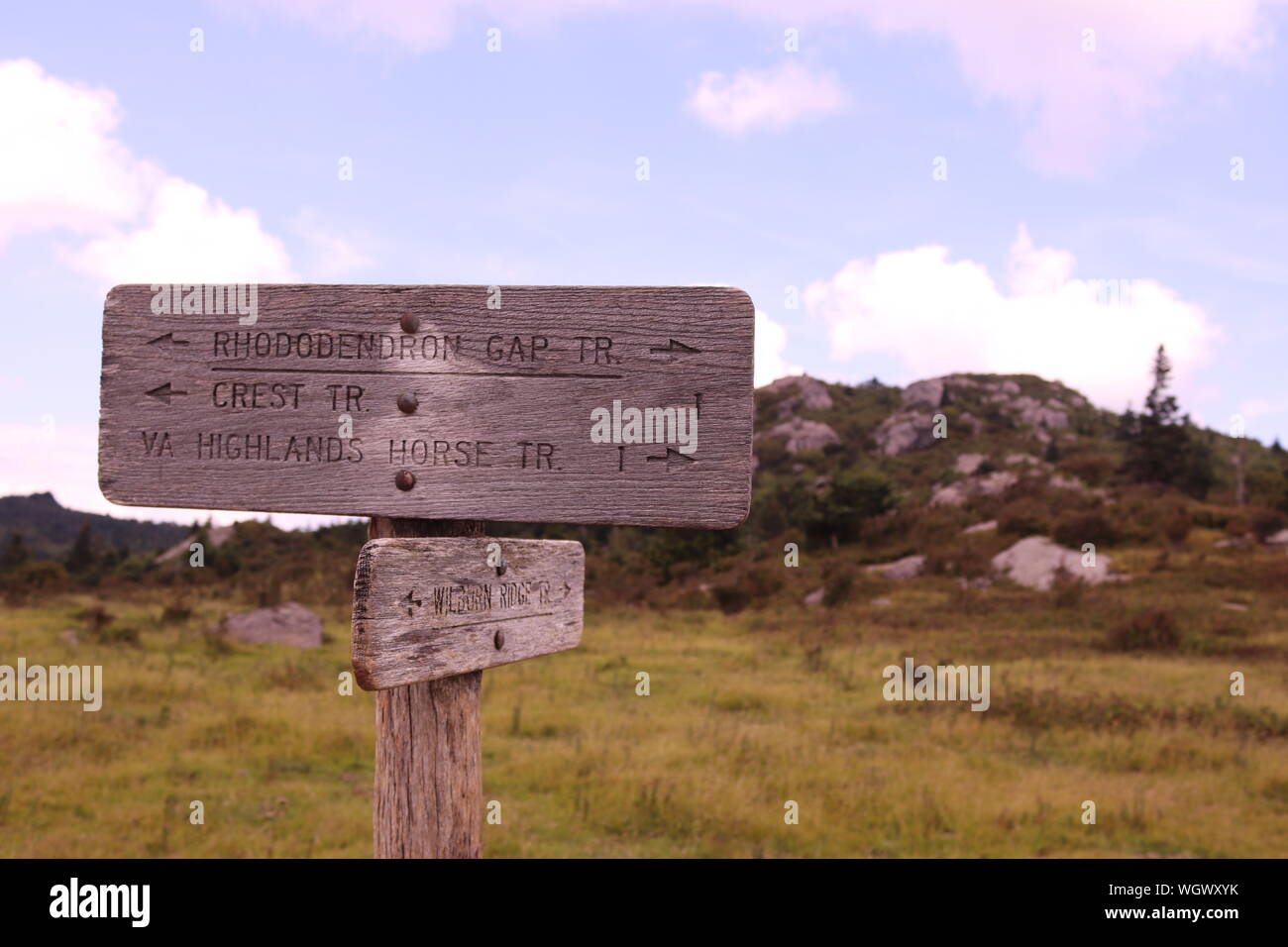 A wooden sign at Grayson Highlands State Park, Mouth of Wilson ...