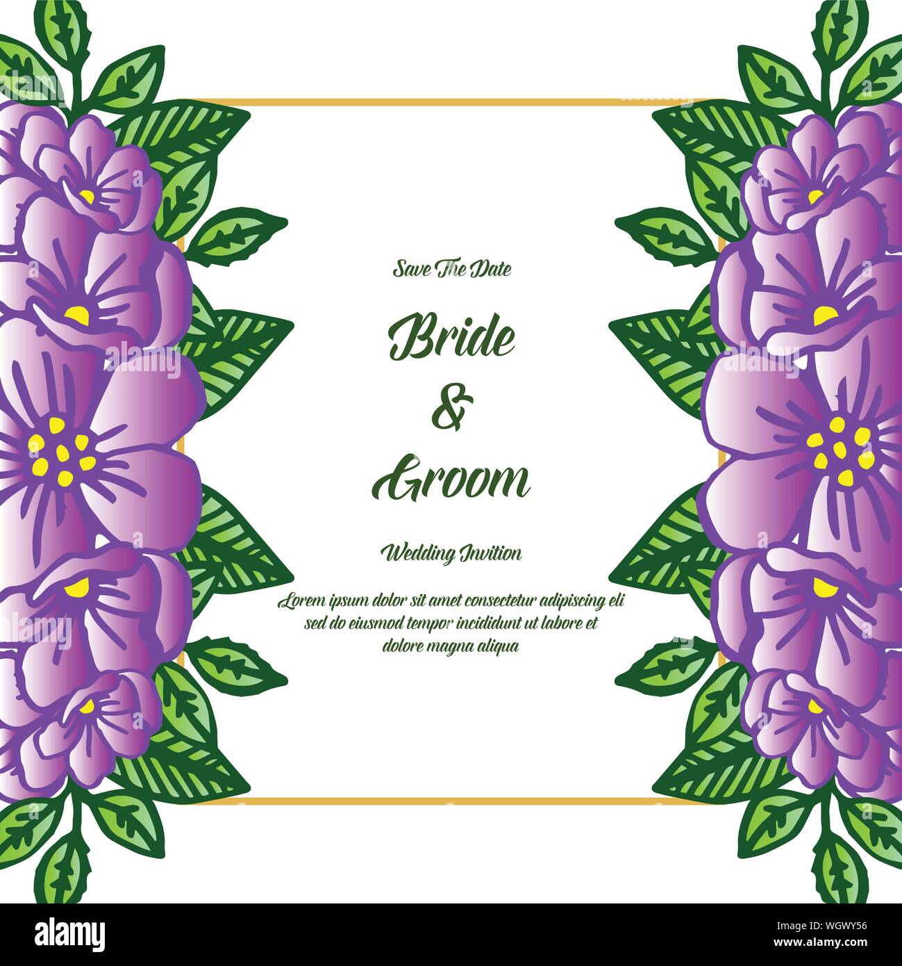 Element of design purple flower frame, for wedding greeting card for ...