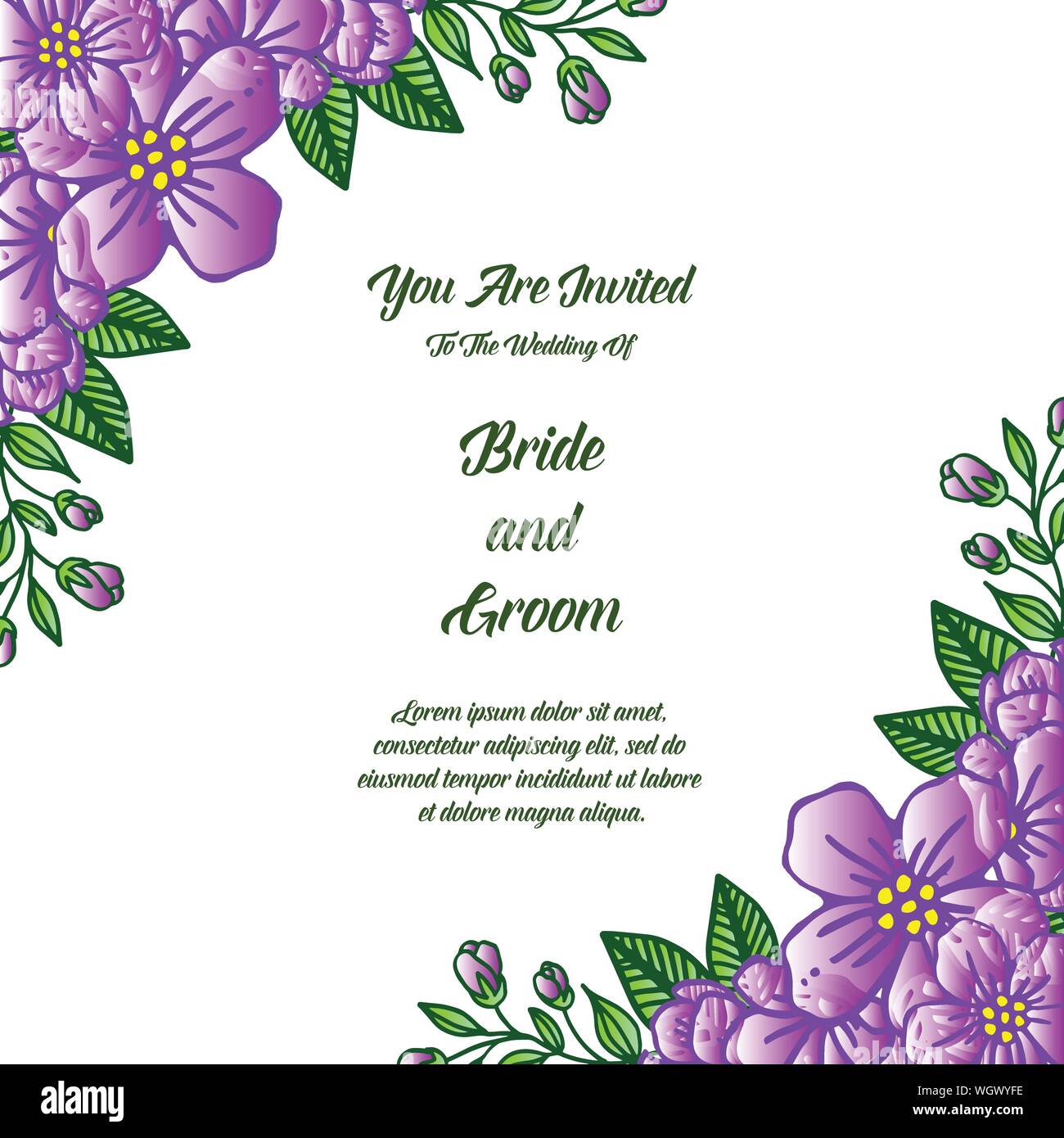 Element of design purple flower frame, for wedding greeting card for ...