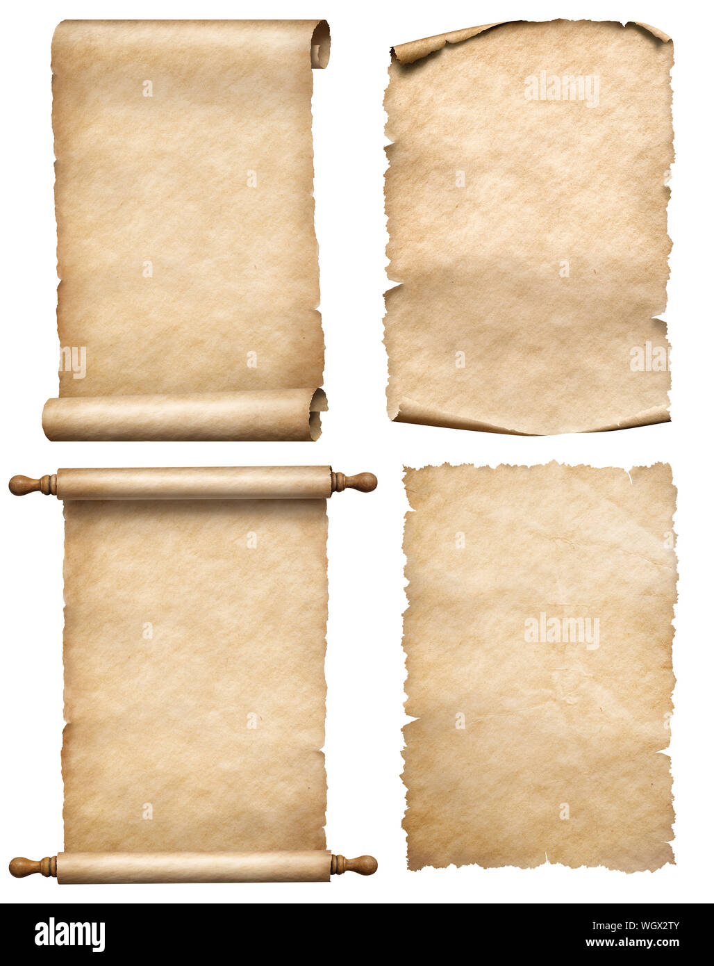 Four old papers or parchments set isolated on white Stock Photo - Alamy