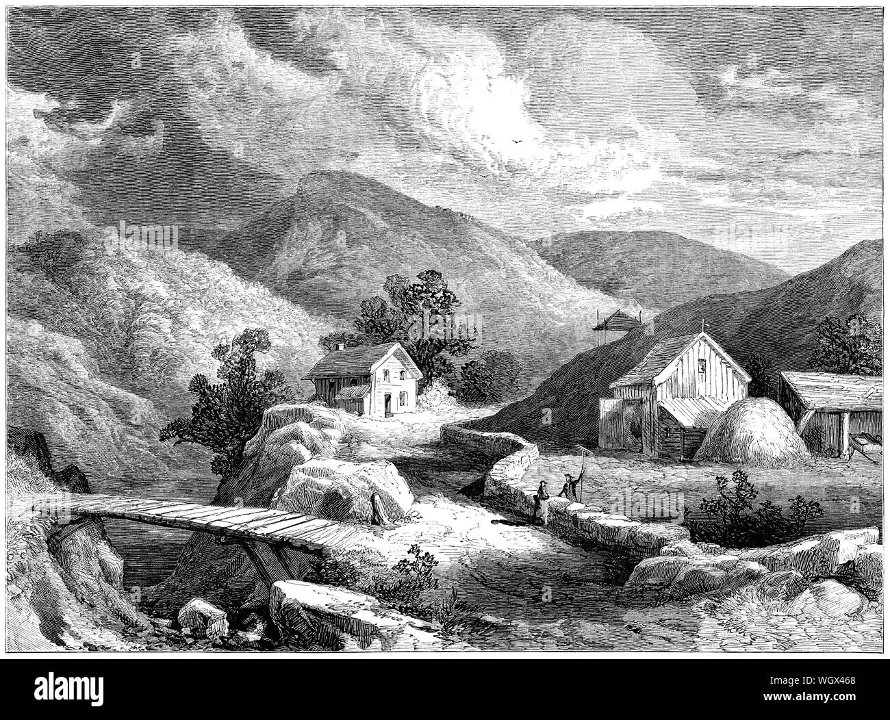 c1876 engraving of a landscape in New England Stock Photo - Alamy
