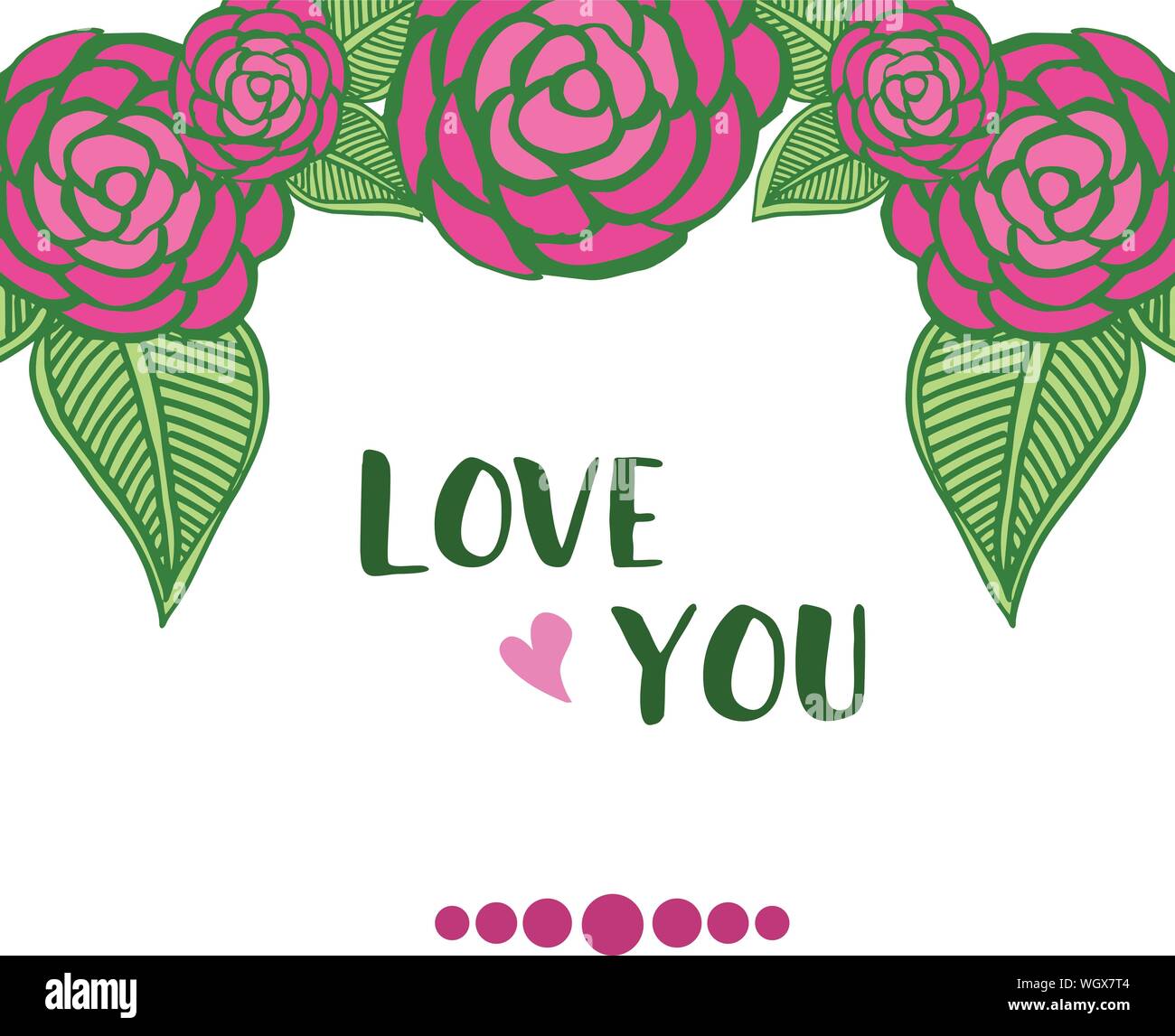 Design Card Of Love You With Pink Rose Flower Frame Vector Stock