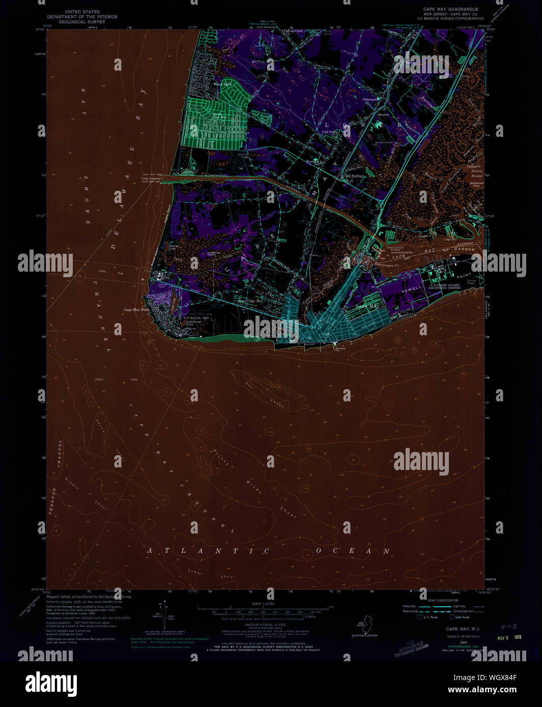 USGS TOPO Map New Jersey NJ Cape May 254254 1954 24000 Inverted ...