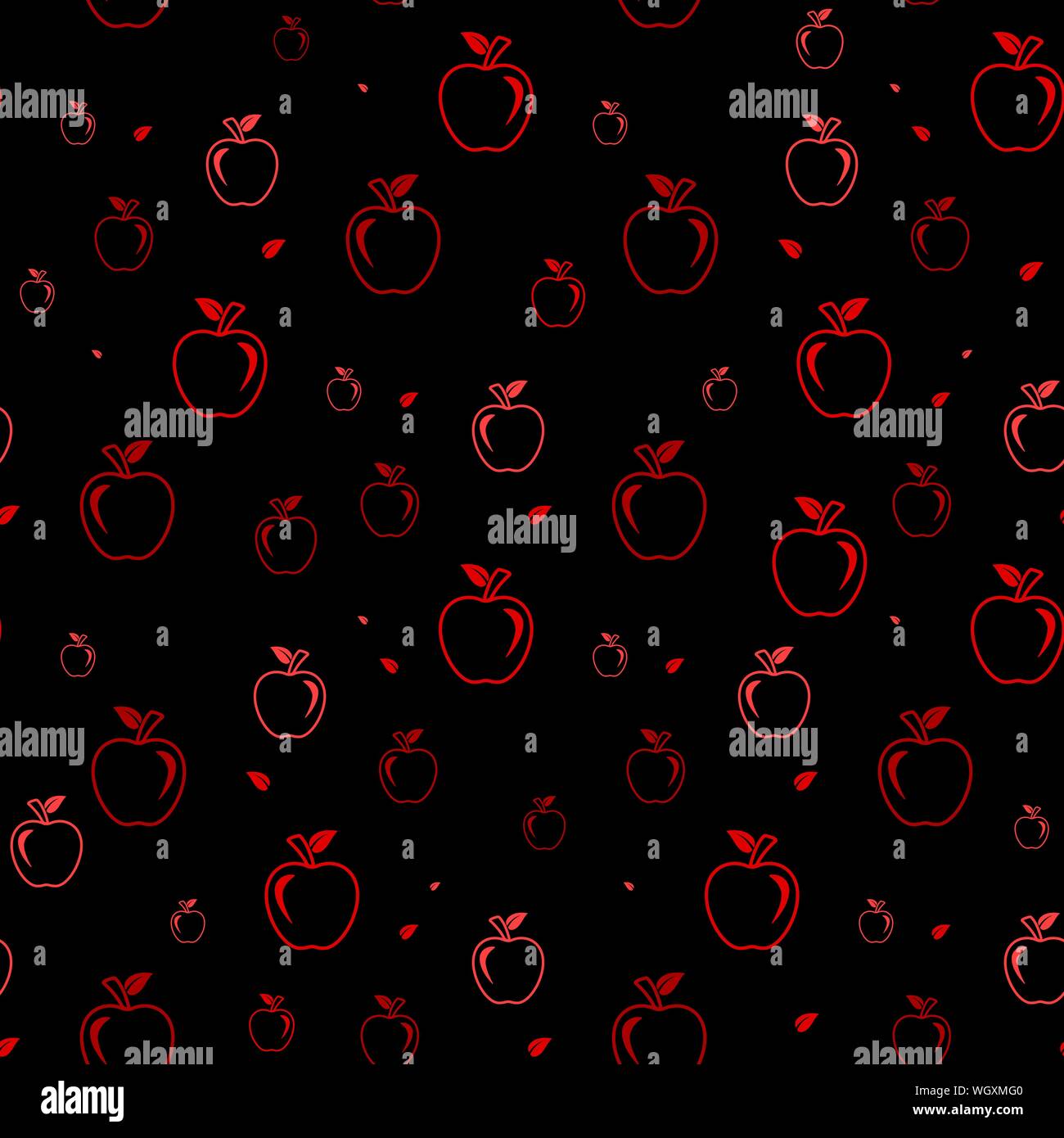 Apple Icon Seamless Pattern on black background, Fruit, Food Icon ...