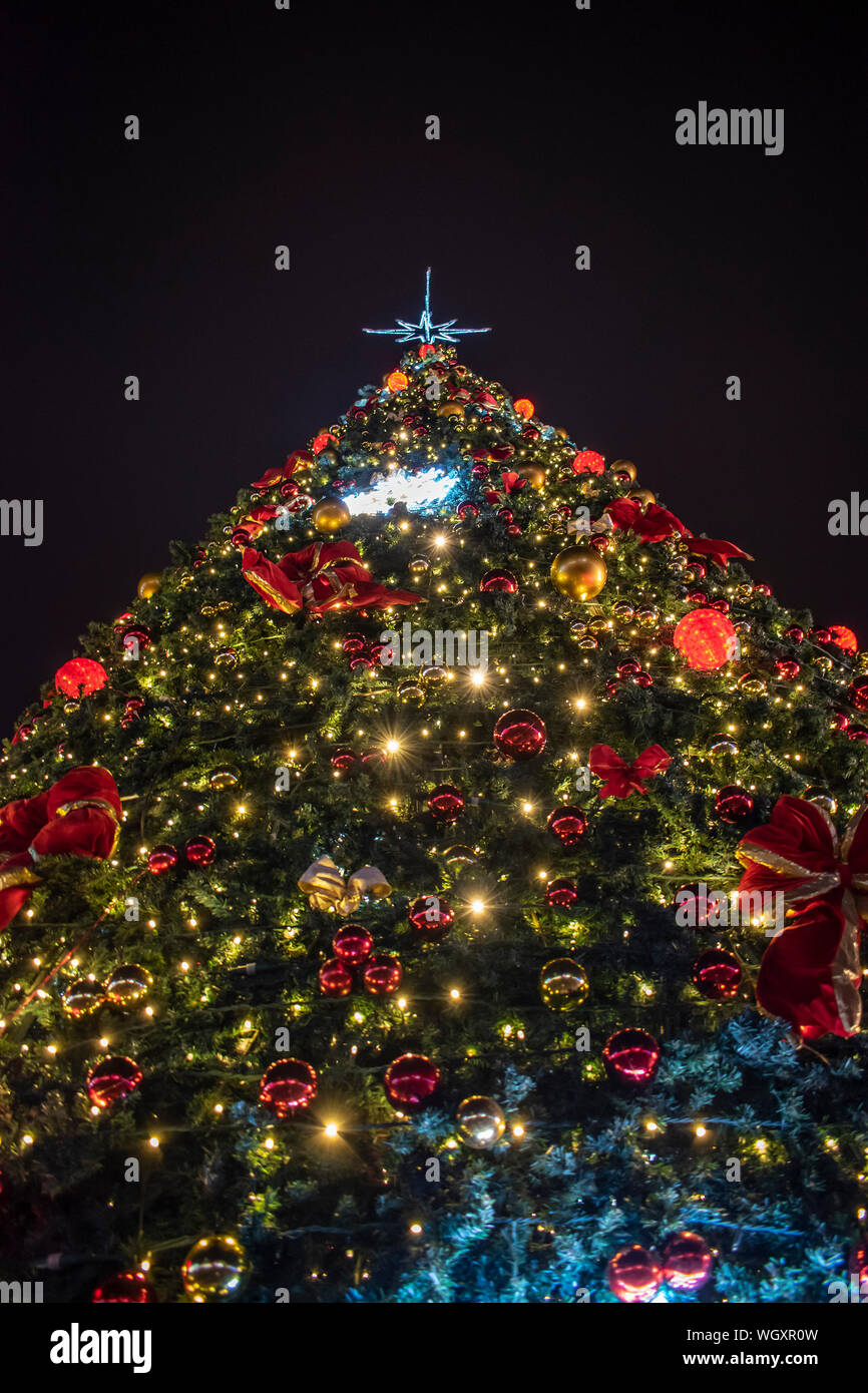 Holiday decorations in Tirana, Albania. Christmas tree Stock Photo - Alamy