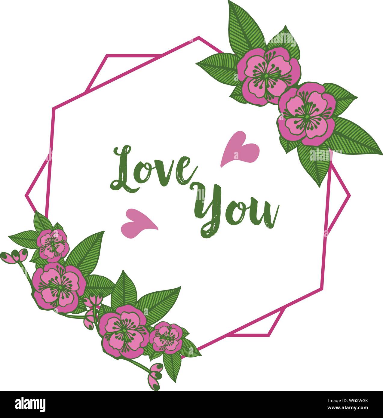 Write Of Love You Romantic Retro Style With Nature Leaf Flower Frame