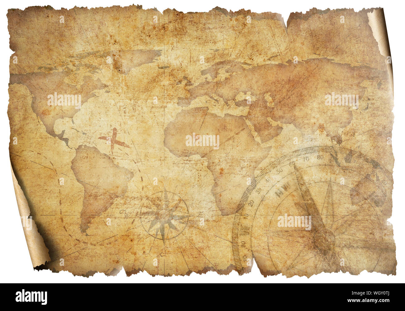 Vintage old travel world map isolated on white Stock Photo - Alamy
