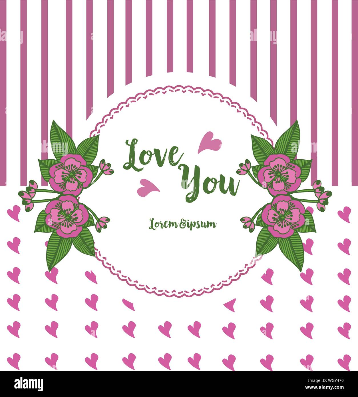 Style design of card love you, romantic, with beauty green leaf flower ...