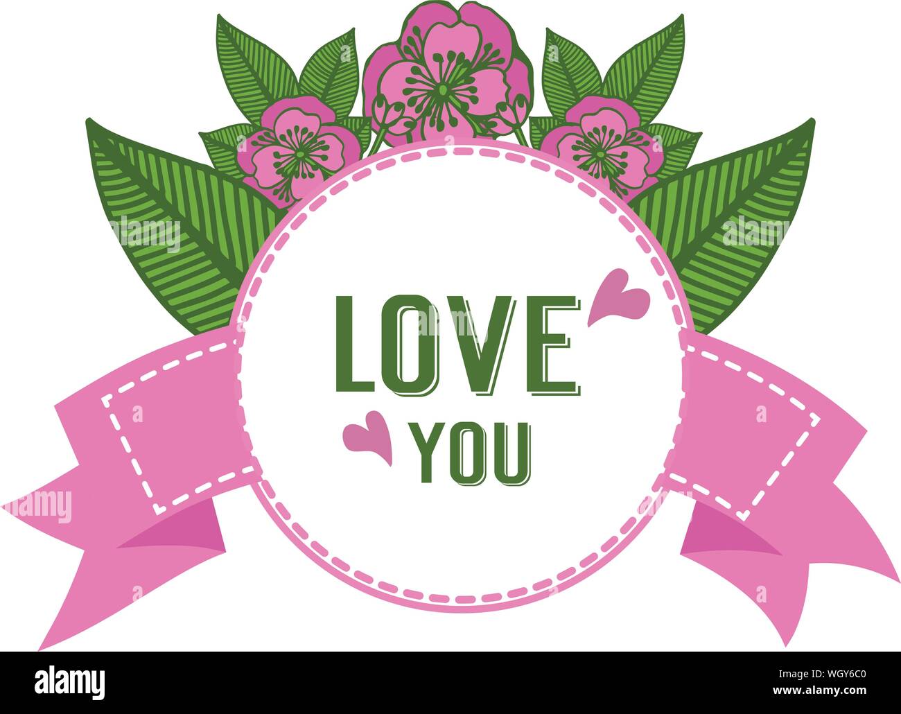 Design elegant of card love you, with green leafy floral frames blooms ...