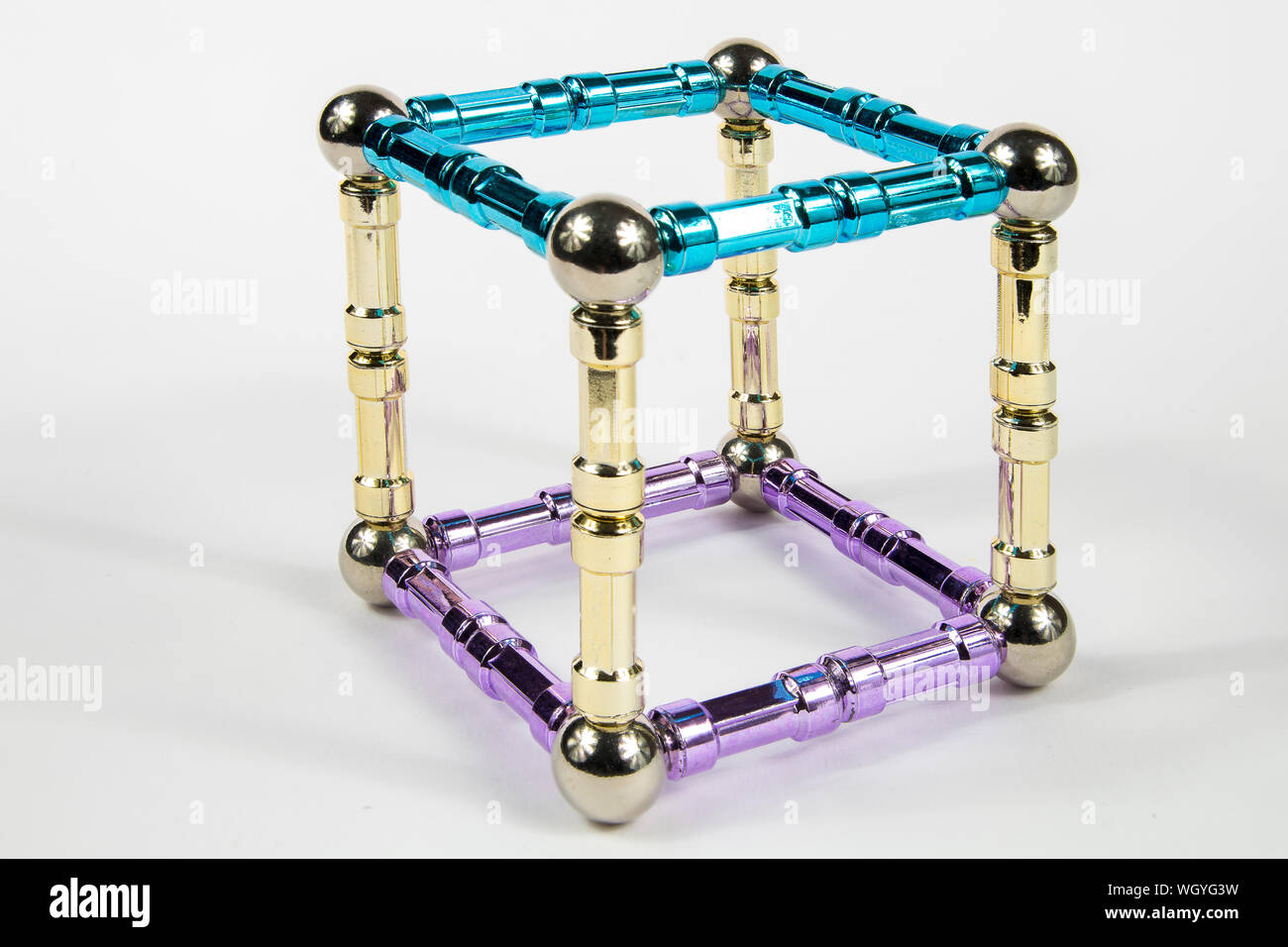 Close-up Of Metallic Cube Shaped Molecular Structure Against White ...