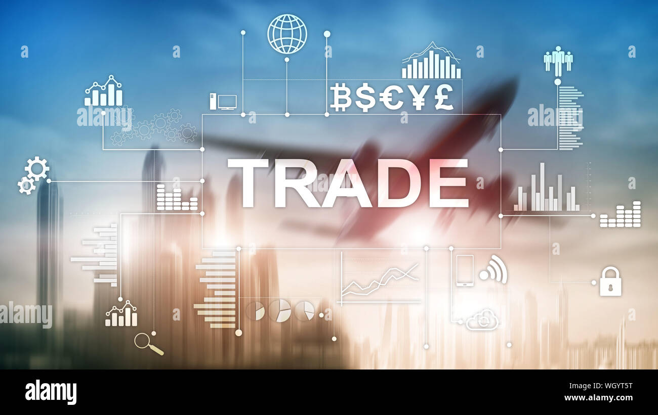 Stock trading candlestick chart and diagrams on blurred office center ...