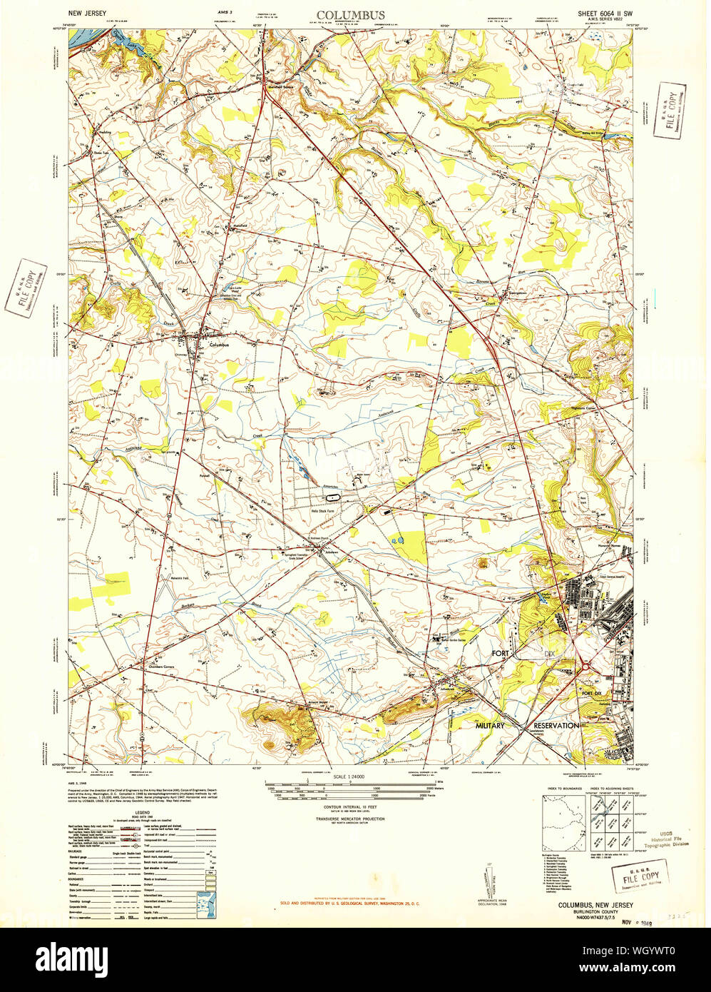 USGS TOPO Map New Jersey NJ Columbus 254299 1948 24000 Restoration ...