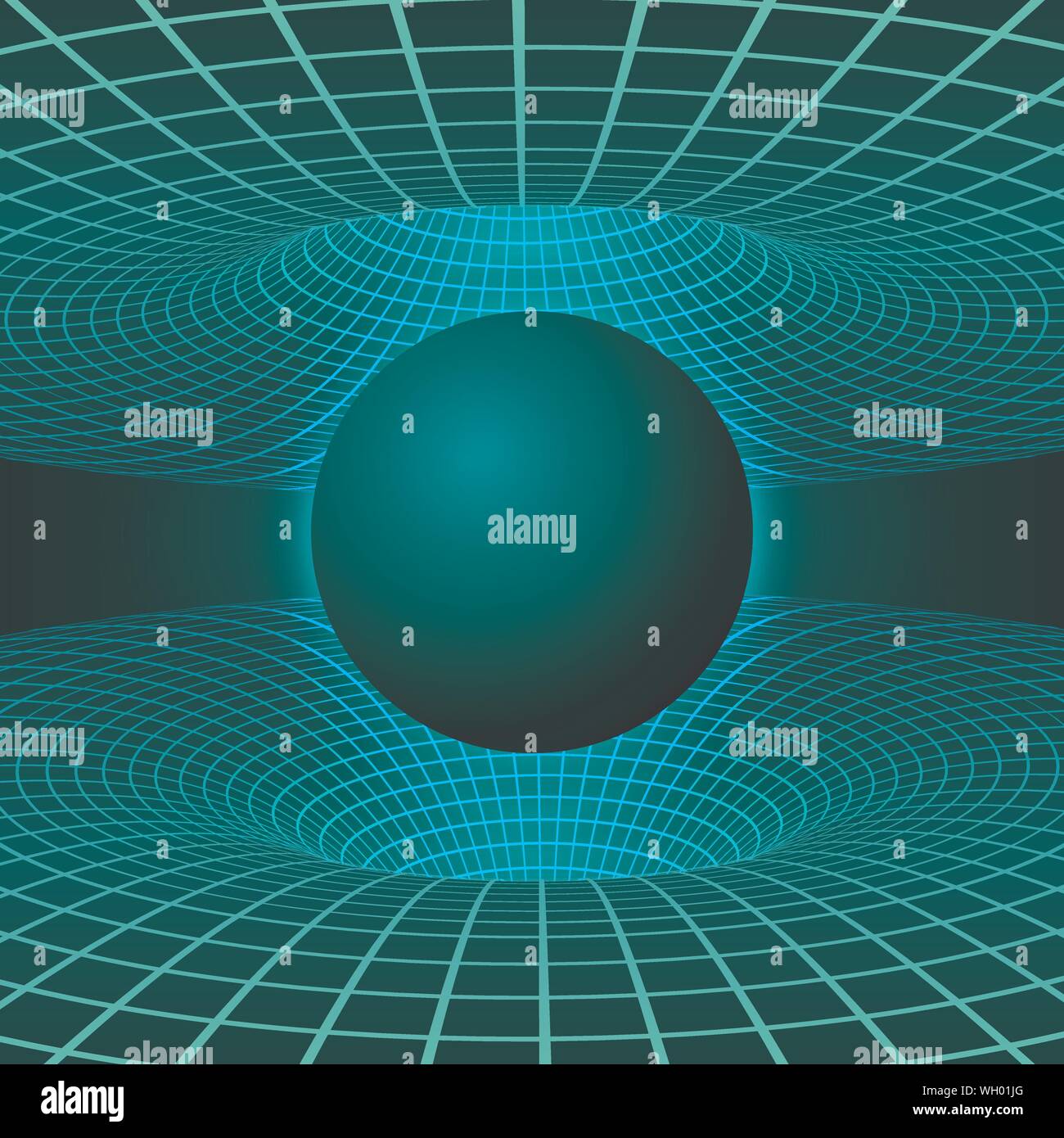Black hole. Illustration of deformation time and space in green colors ...