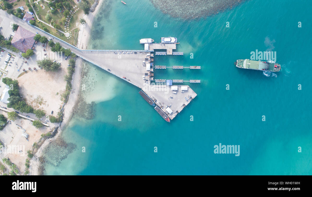 Aerial View Of Ship In Sea Stock Photo - Alamy