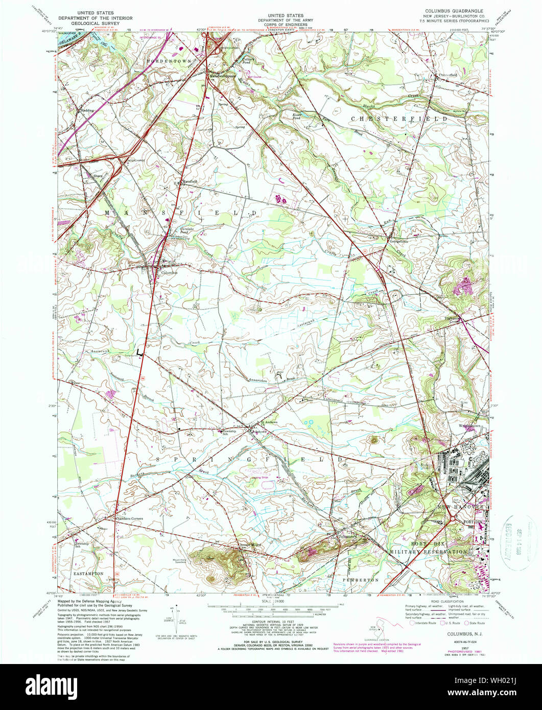 USGS TOPO Map New Jersey NJ Columbus 254305 1957 24000 Restoration ...