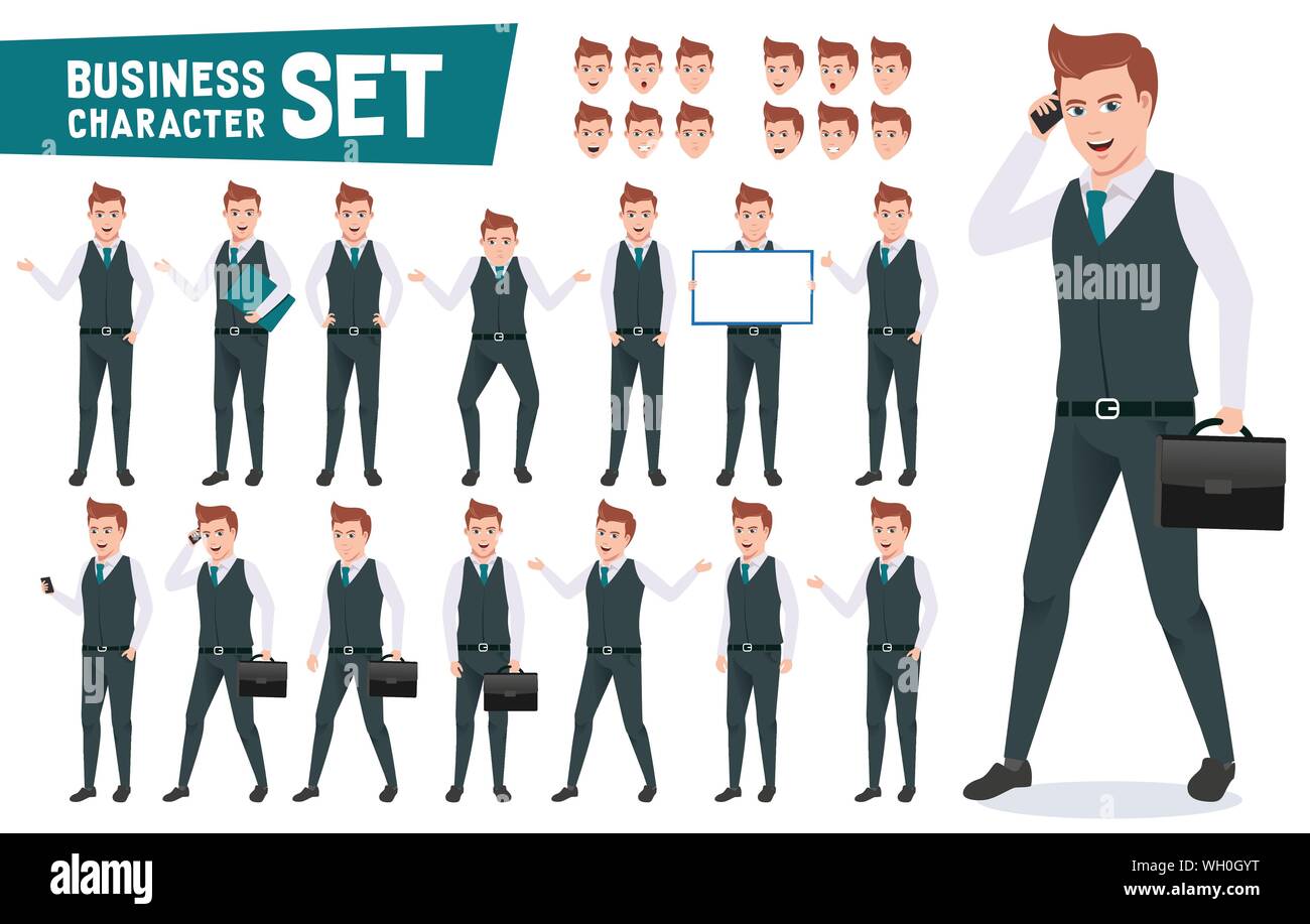 Business characters vector set with businessman wearing office attire ...