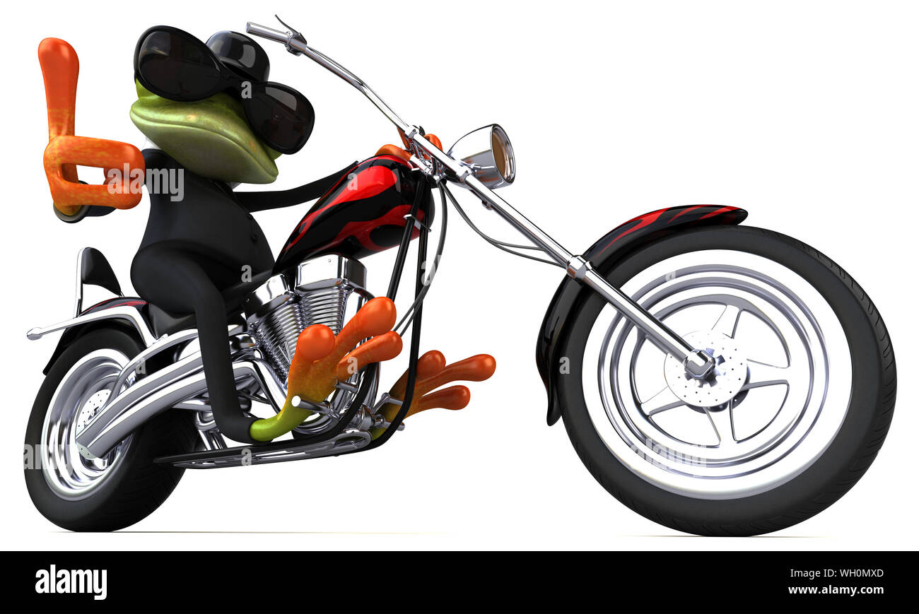 Fun frog on a motorcycle - 3D Illustration Stock Photo - Alamy