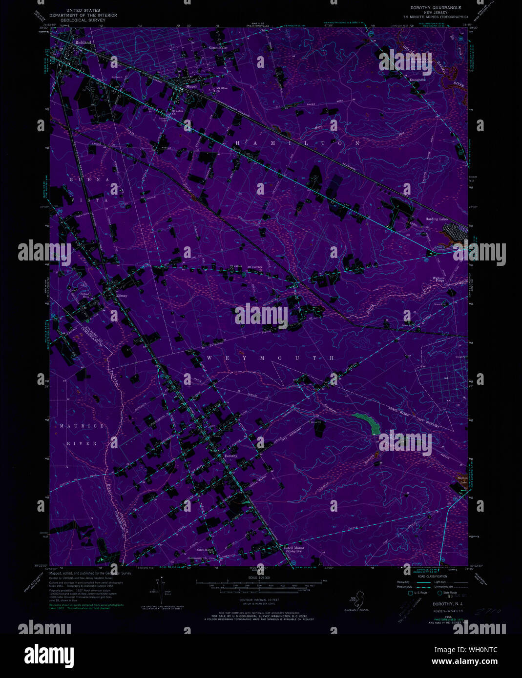 USGS TOPO Map New Jersey NJ Dorothy 254320 1956 24000 Inverted ...