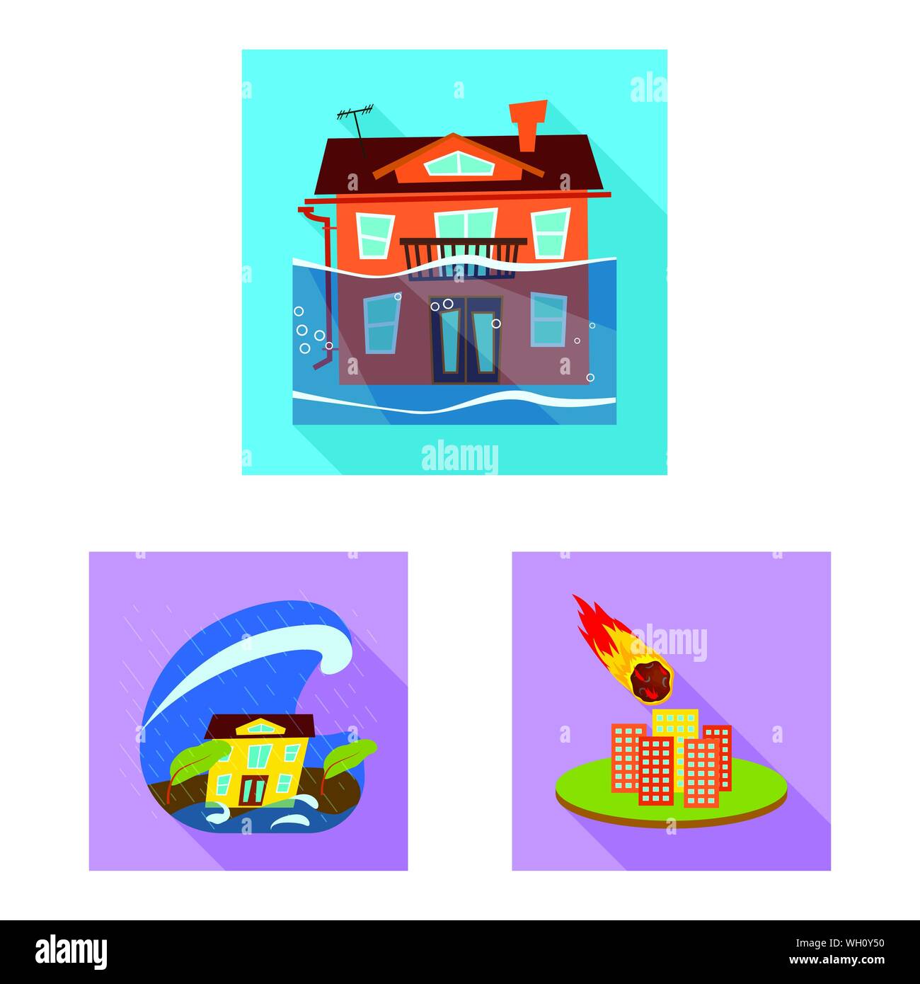 Vector illustration of collapse and environment icon. Set of collapse ...