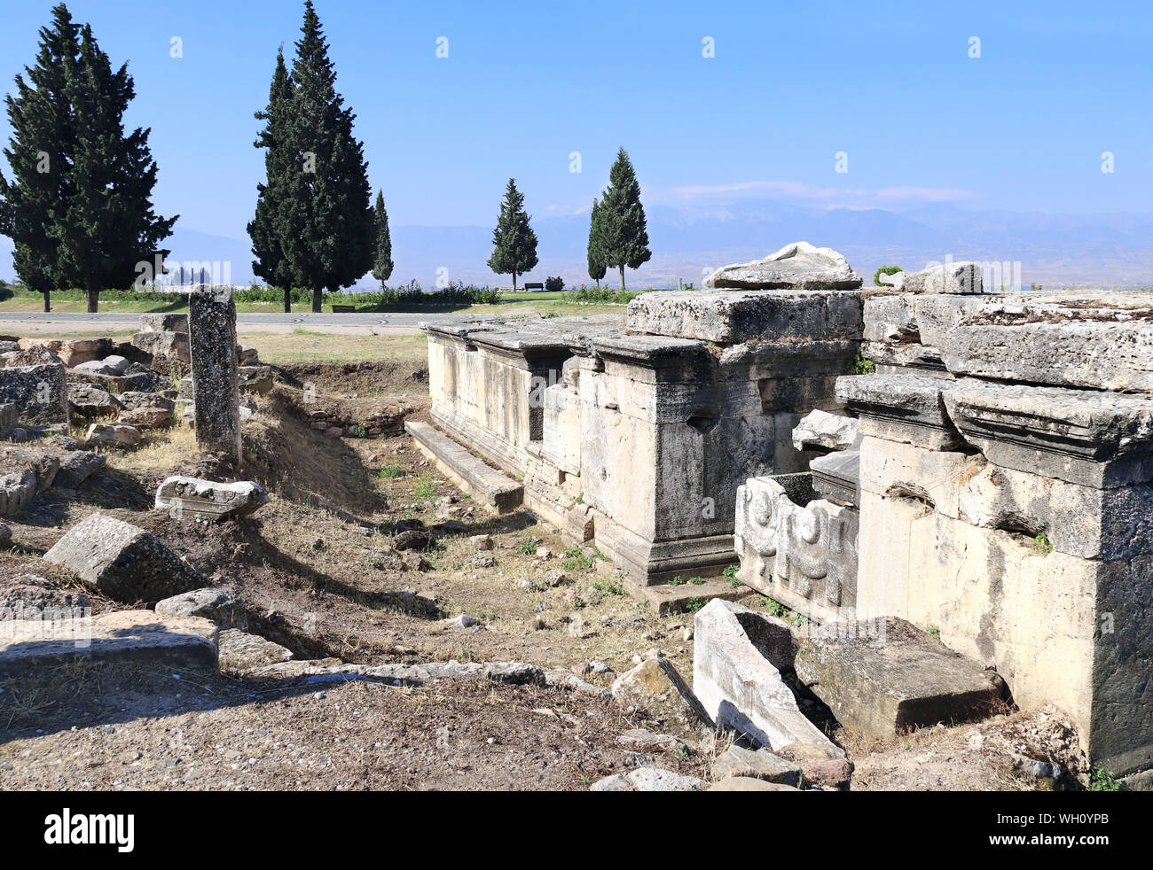 Ruins of tombs in necropolis, ancient Hierapolis, Pamukkale, Anatolia ...