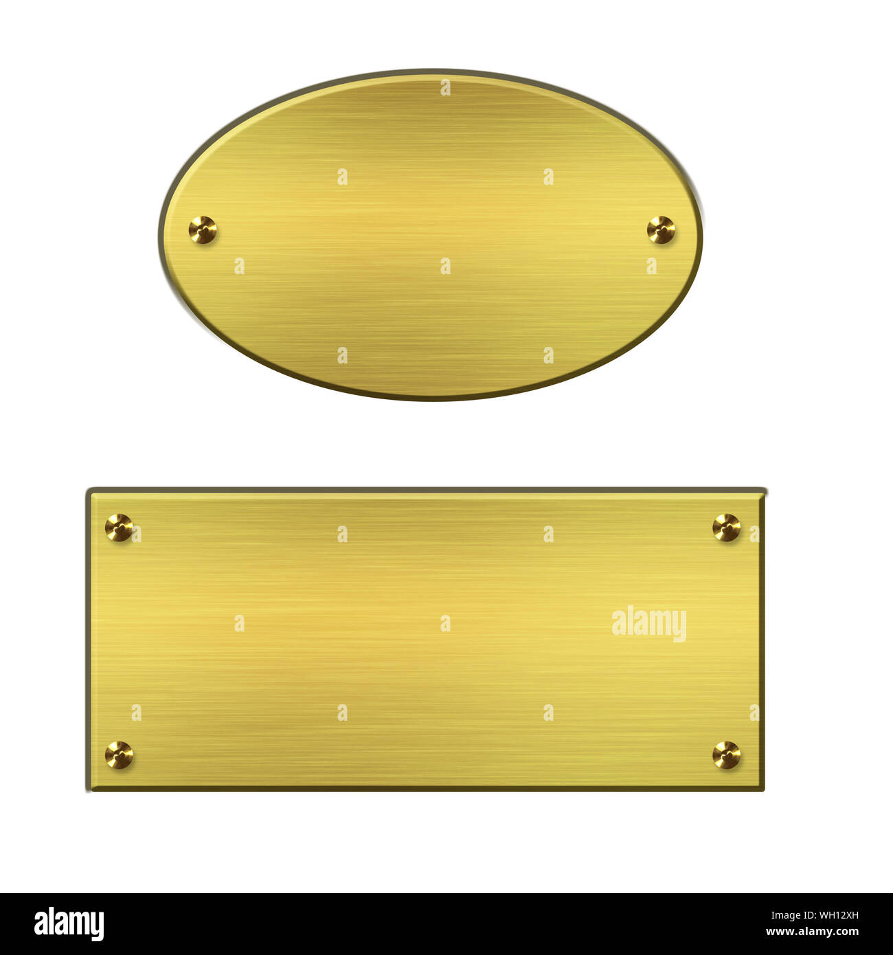 Gold metal signs on white background Stock Photo - Alamy