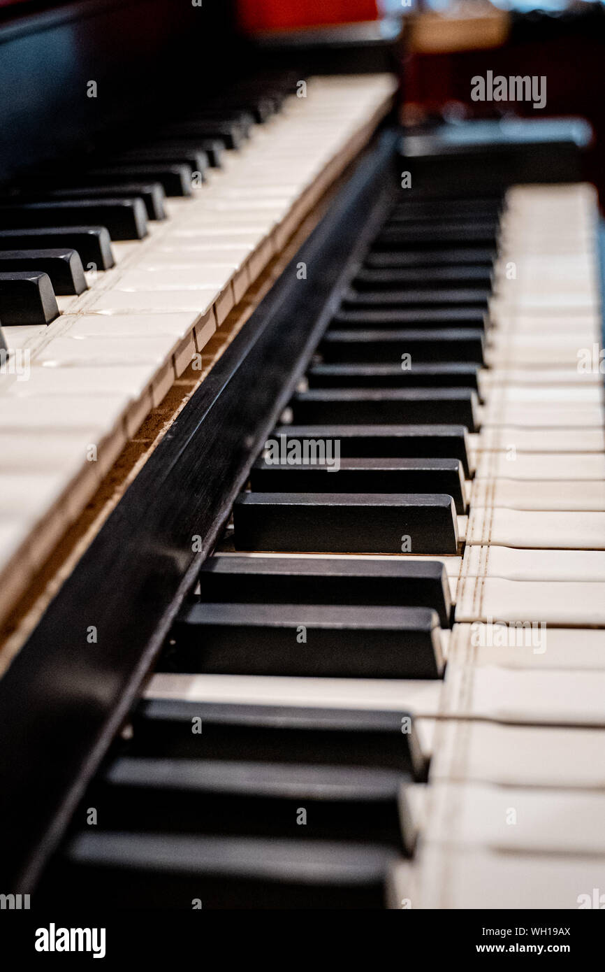 Details of a dutch church organ with housework, organ pipes and ...