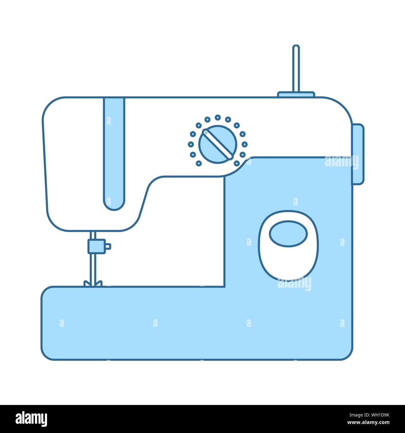 Modern Sewing Machine Icon. Thin Line With Blue Fill Design. Vector ...