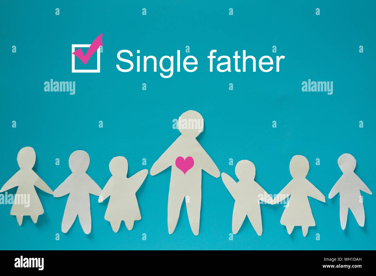 Single father concept image. Paper father with children Stock Photo - Alamy