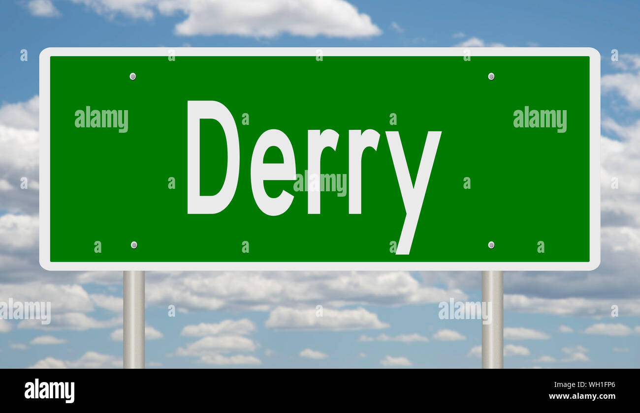Rendering of a green highway sign for Derry New Hampshire Stock Photo ...