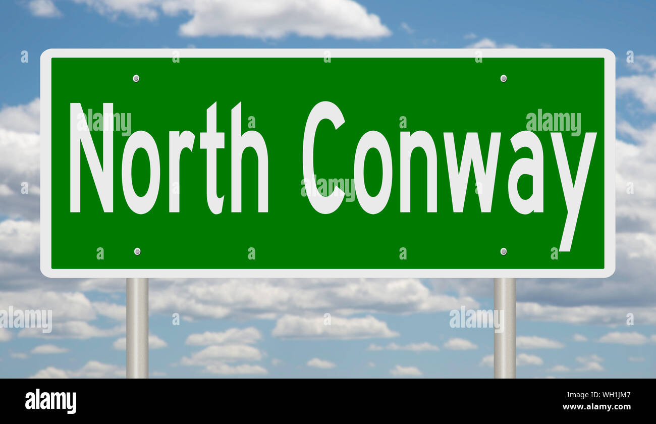 Rendering of a green highway sign for North Conway New Hampshire Stock ...