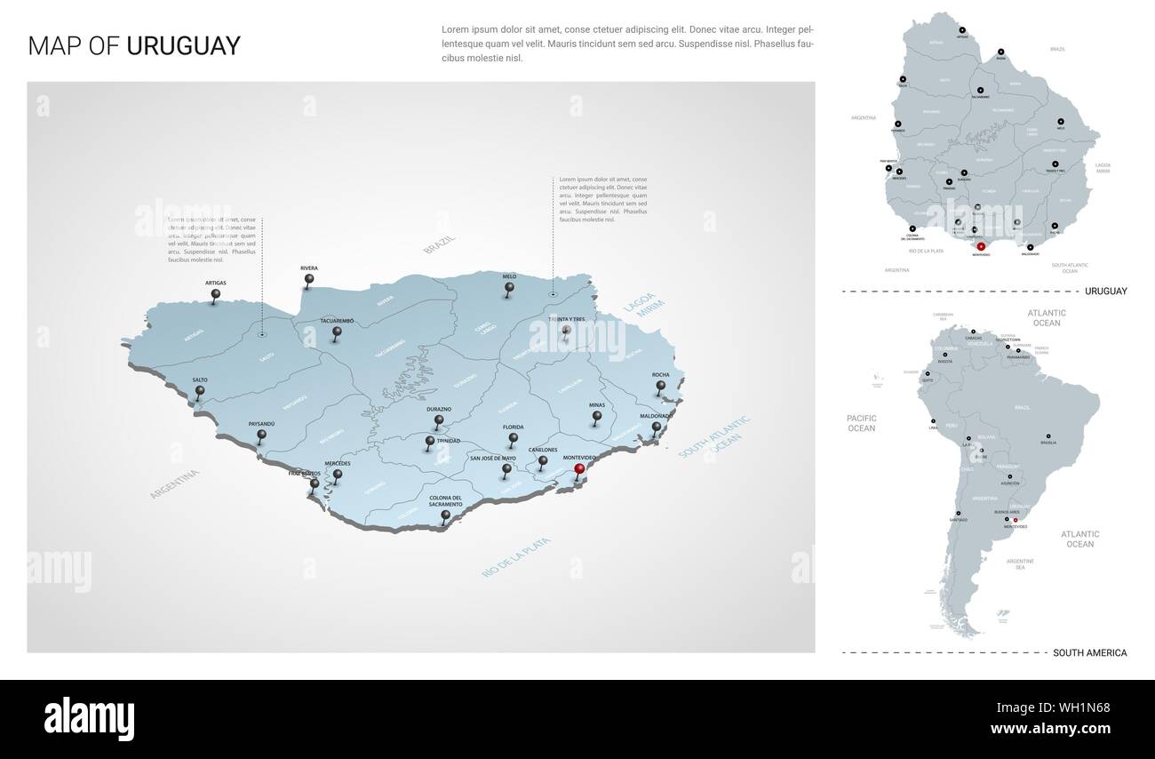 Vector set of Uruguay country. Isometric 3d map, Uruguay map, South ...