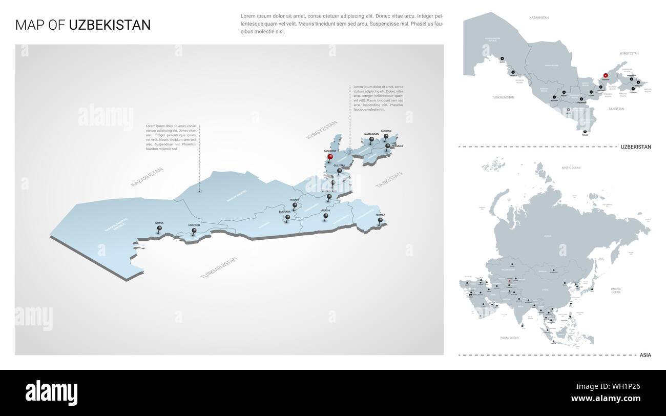 Vector set of Uzbekistan country. Isometric 3d map, Uzbekistan map ...