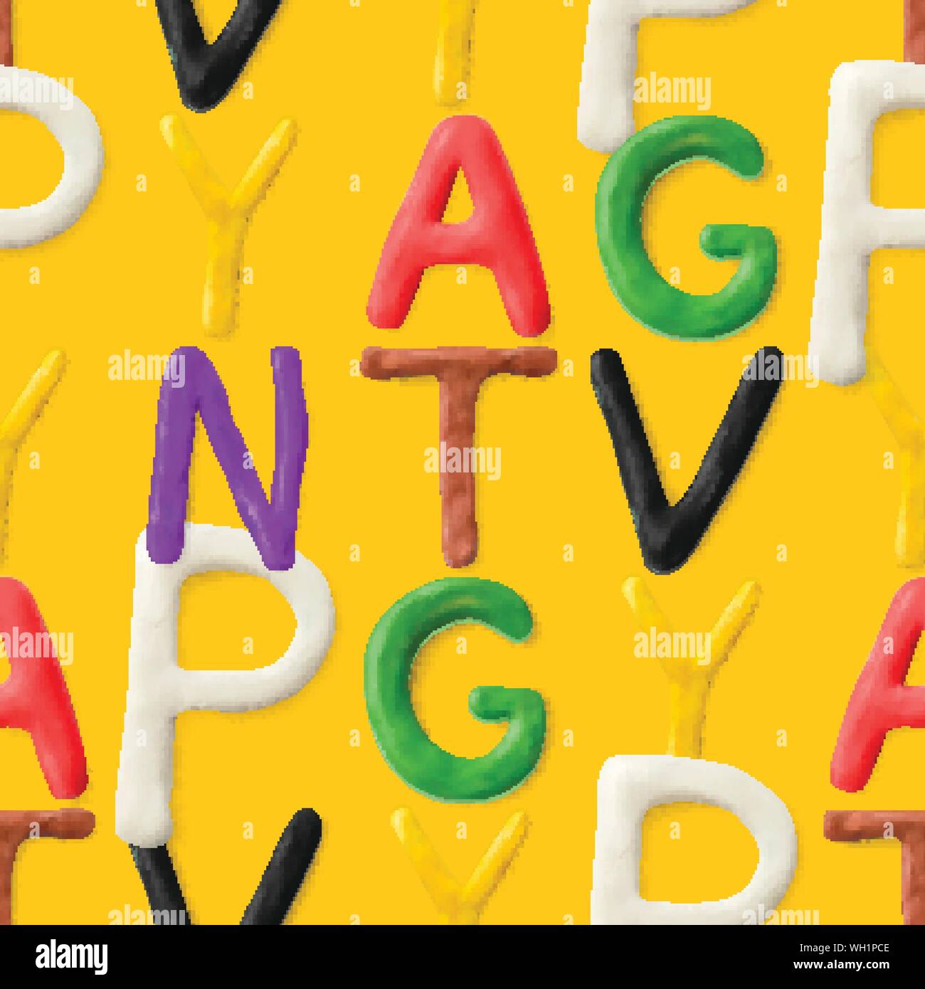 Seamless pattern with alphabet. Handmade modeling clay letters ...