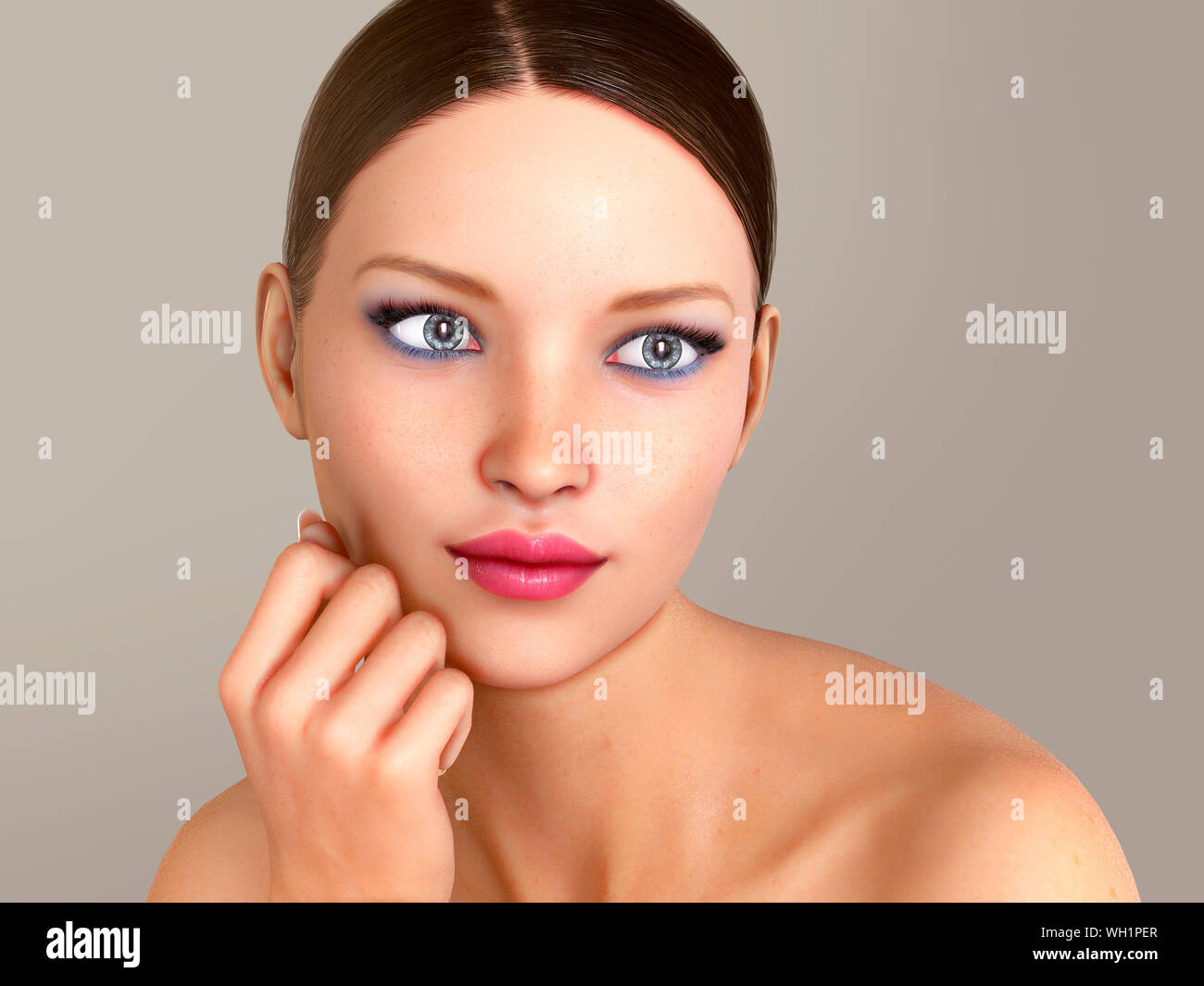 3D Illustration Beauty Woman face Portrait. Beautiful model Girl with ...