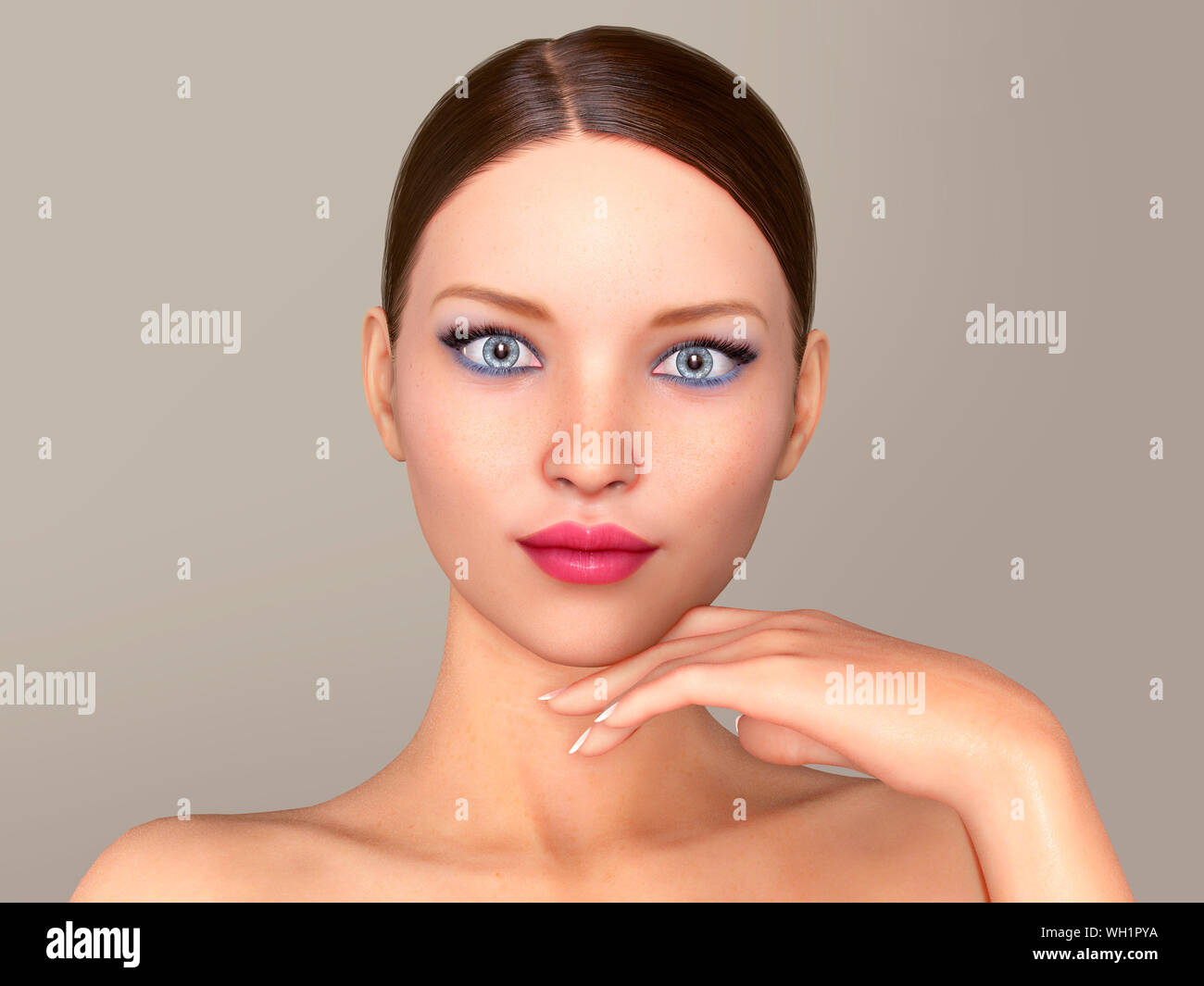 3D Illustration Beauty Woman face Portrait. Beautiful model Girl with ...