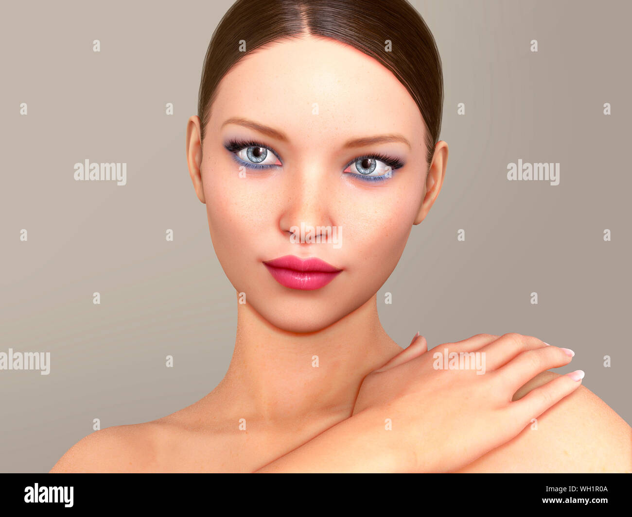 3D Illustration Beauty Woman face Portrait. Beautiful model Girl with ...